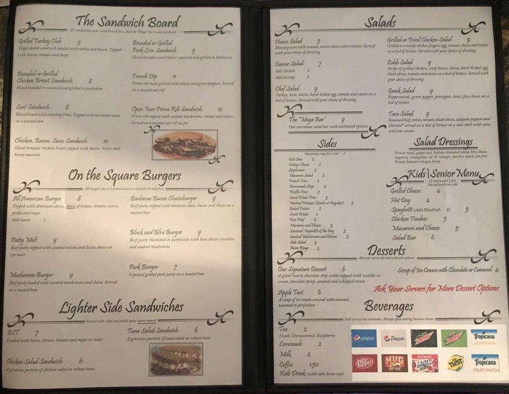 Menu at The Square steakhouse, Columbia City, 111 S Main St