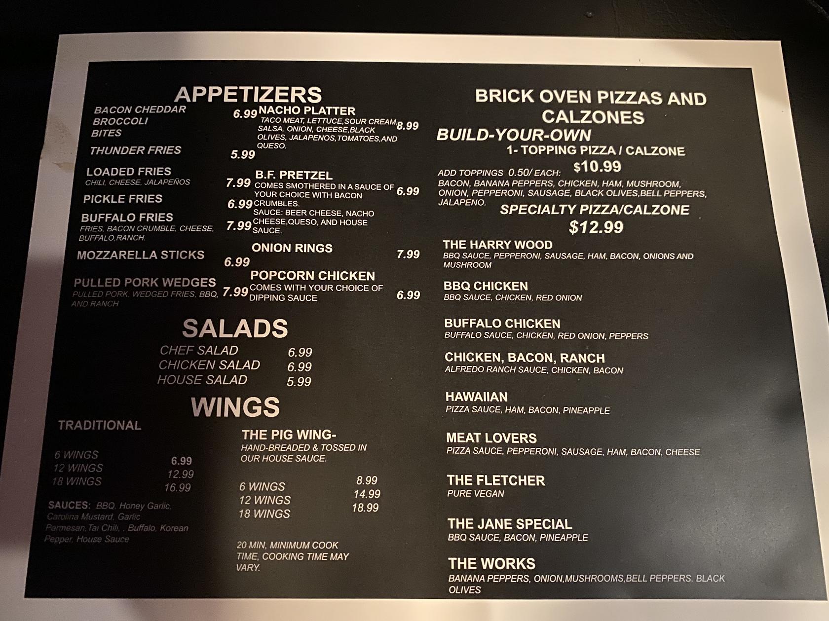 Menu at Blind Pig pub & bar, Lafayette