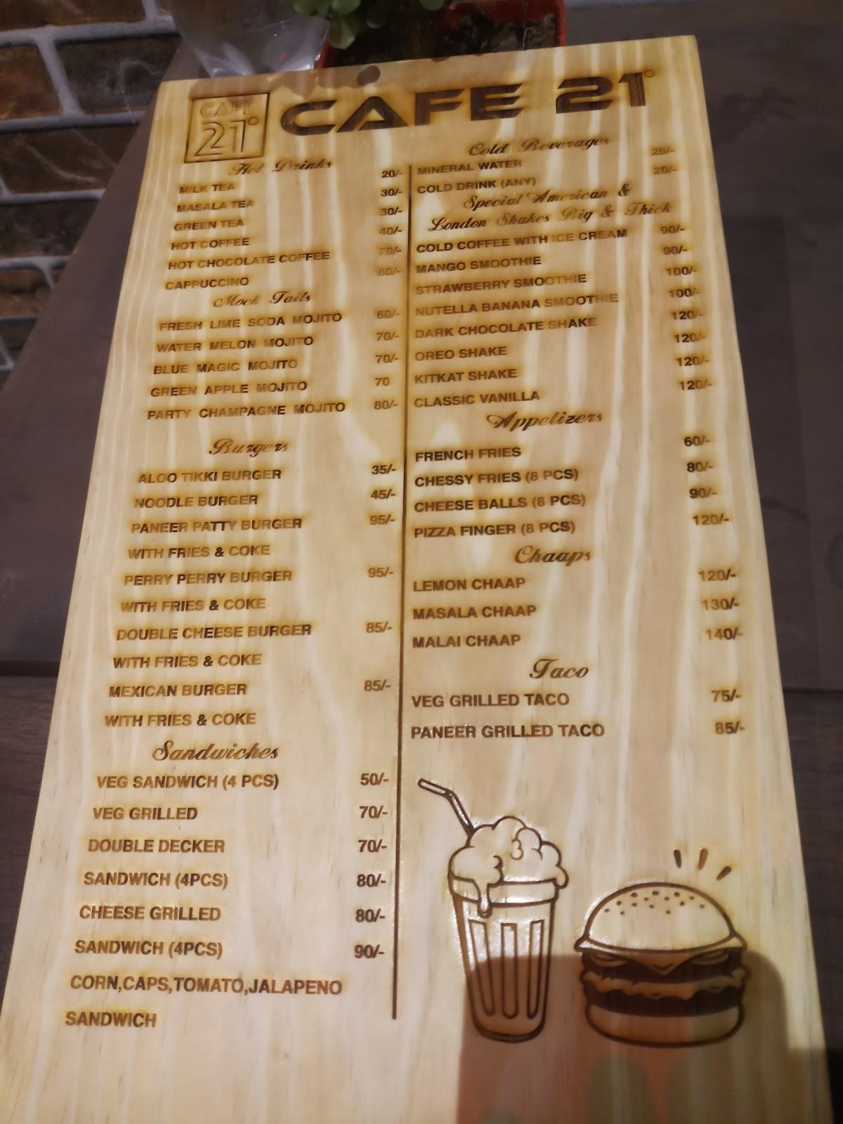 Menu at Cafe 21 Degree, Anandpur Sahib