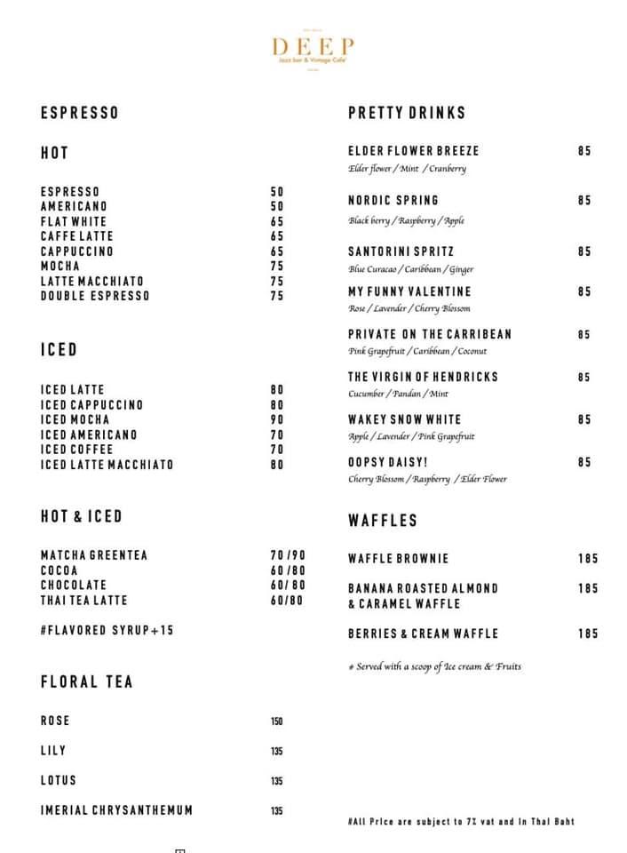 Menu at Deep Lounge pub & bar, Krabi Noi