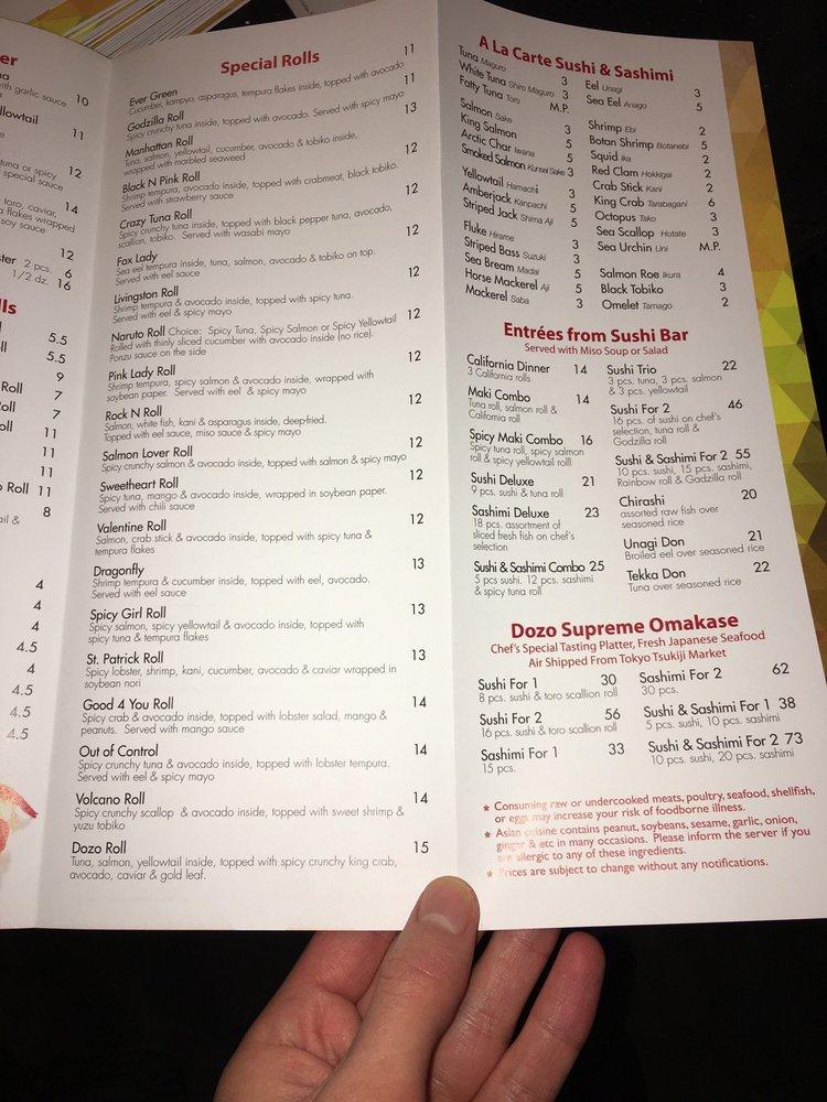 Menu at Dozo Sushi Asian Cuisine restaurant, Livingston