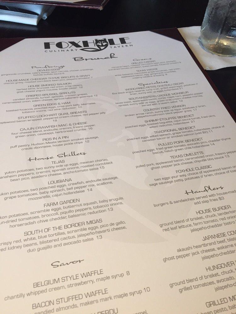 Menu at Foxhole Culinary Tavern desserts, Austin