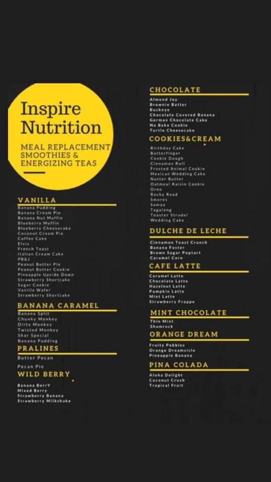 Menu at Inspire Nutrition KY pub & bar, Munfordville