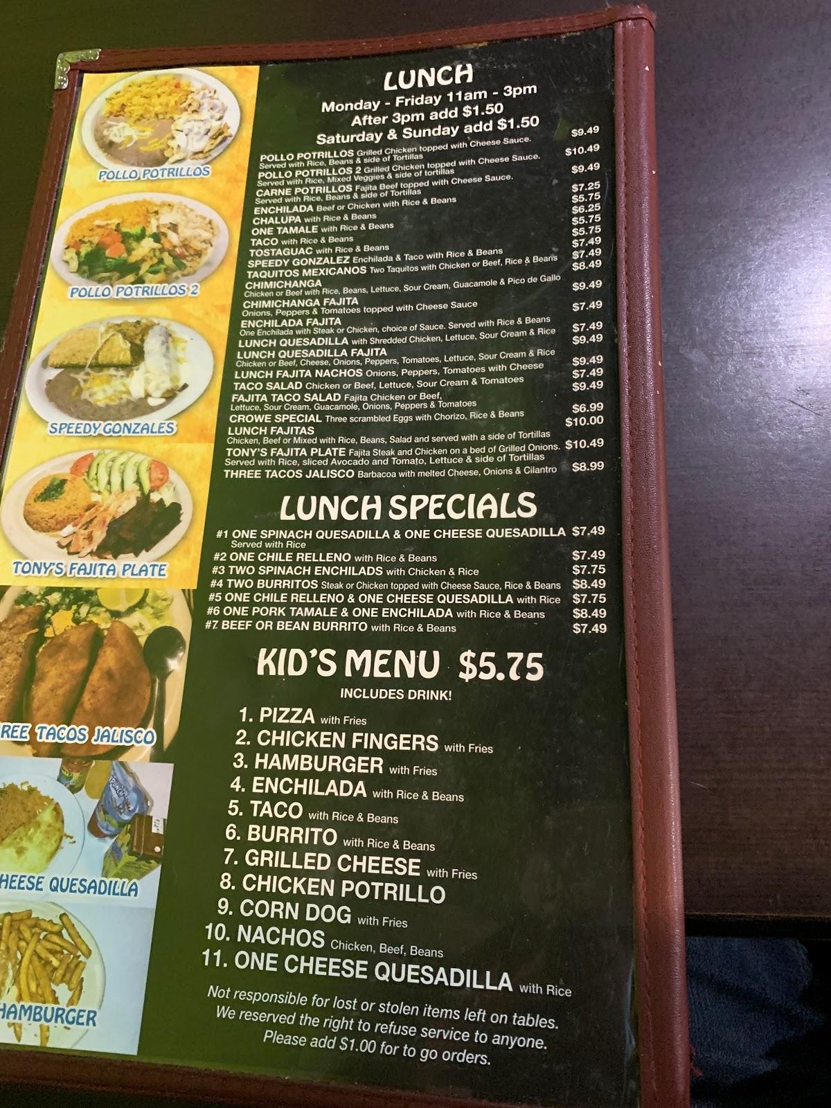 Menu at Potrillos Mexican Restaurant, Ada