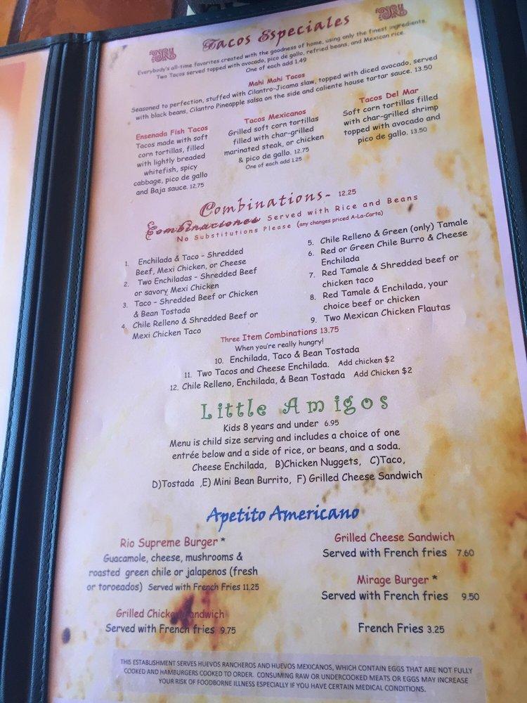 Menu at Rio Mirage Cafe, El Mirage, W Santa Fe Ln