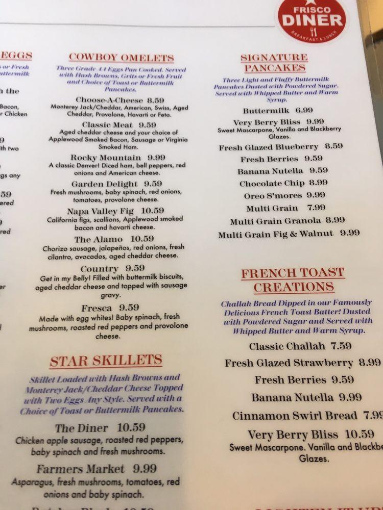 Menu at Frisco Diner cafe, Frisco, Dallas Pkwy