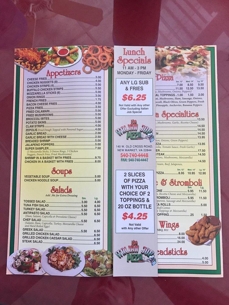 Menu at The Italian Job pizzeria, New Market