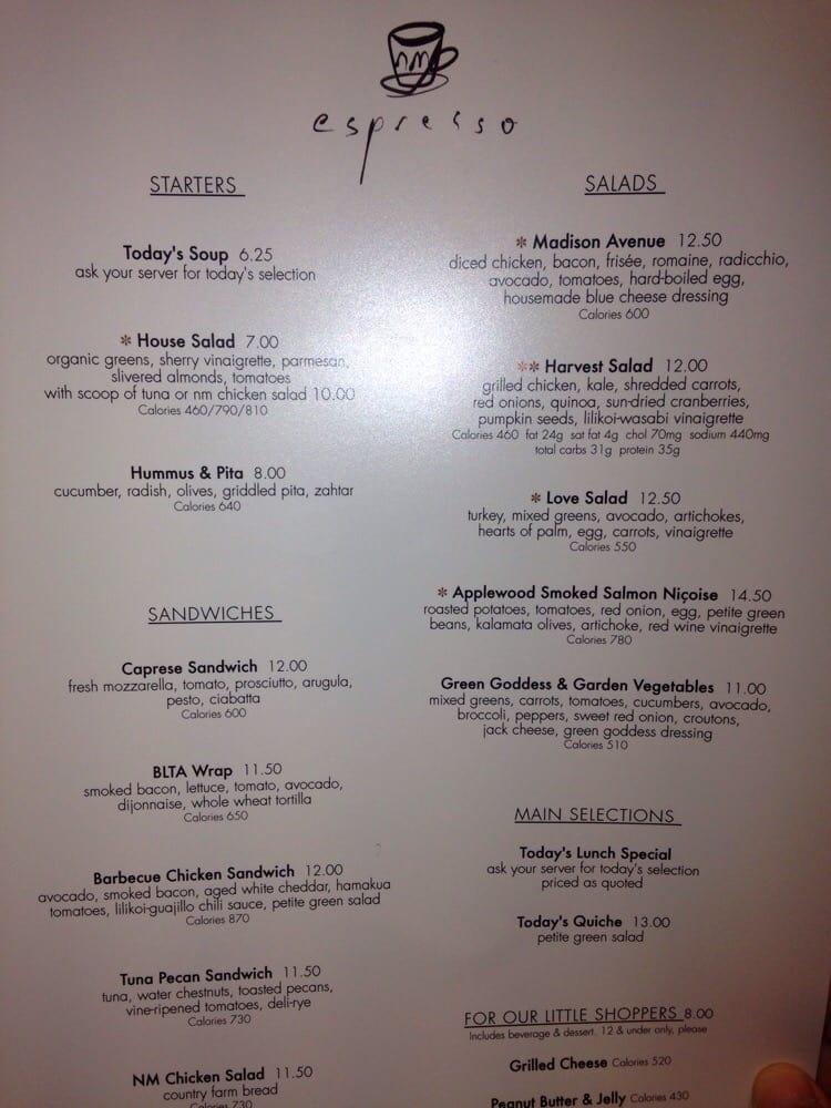 Menu at Nordstrom Ebar Artisan Coffee, Honolulu