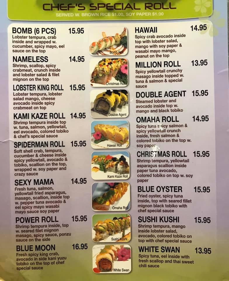Menu at Sakura Sushi & Hibachi restaurant, Council Bluffs