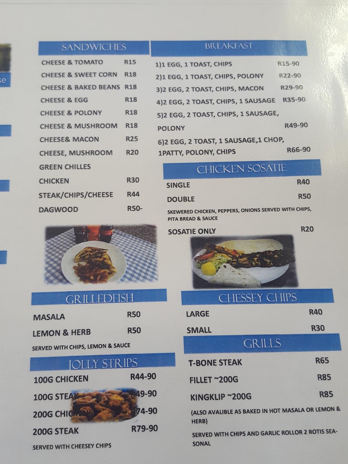 Menu at The Curry Inn restaurant, Pietermaritzburg
