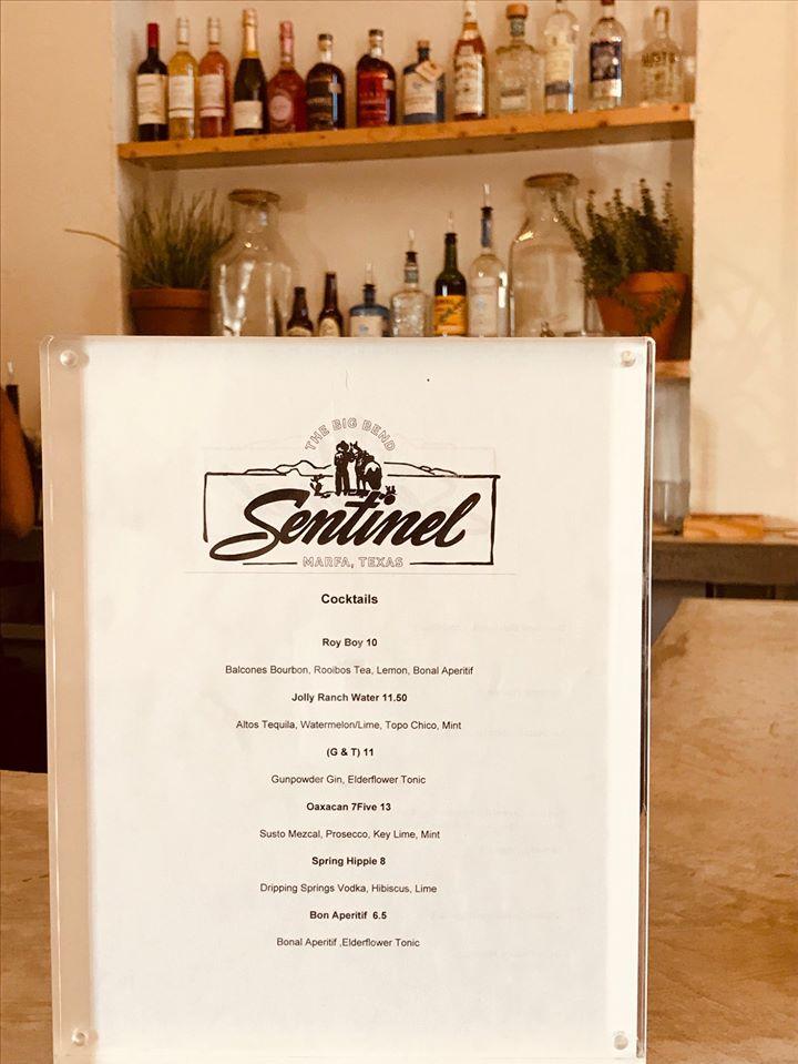 Menu at The Sentinel Marfa pub & bar, Marfa