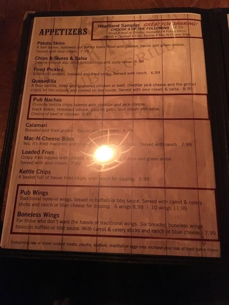 Menu at Heartland Pub & Grill, Oklahoma City, Colony Pointe Blvd