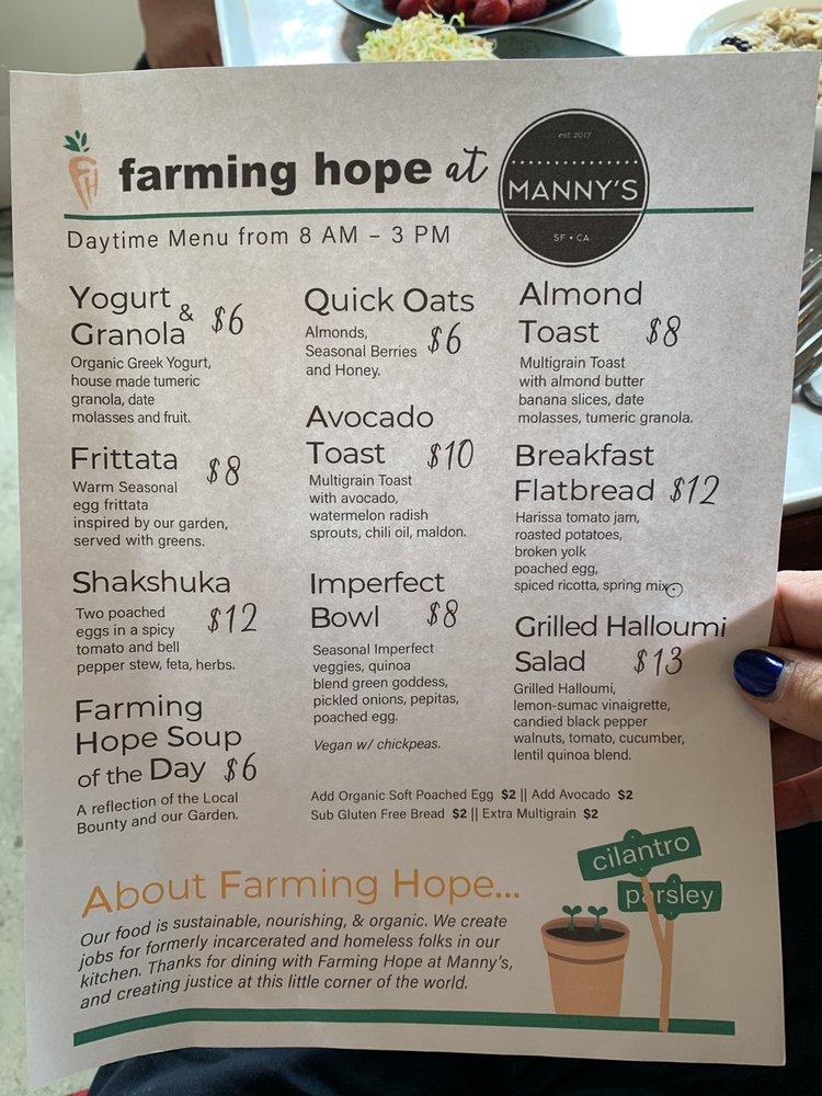 Menu at Manny’s cafe, San Francisco
