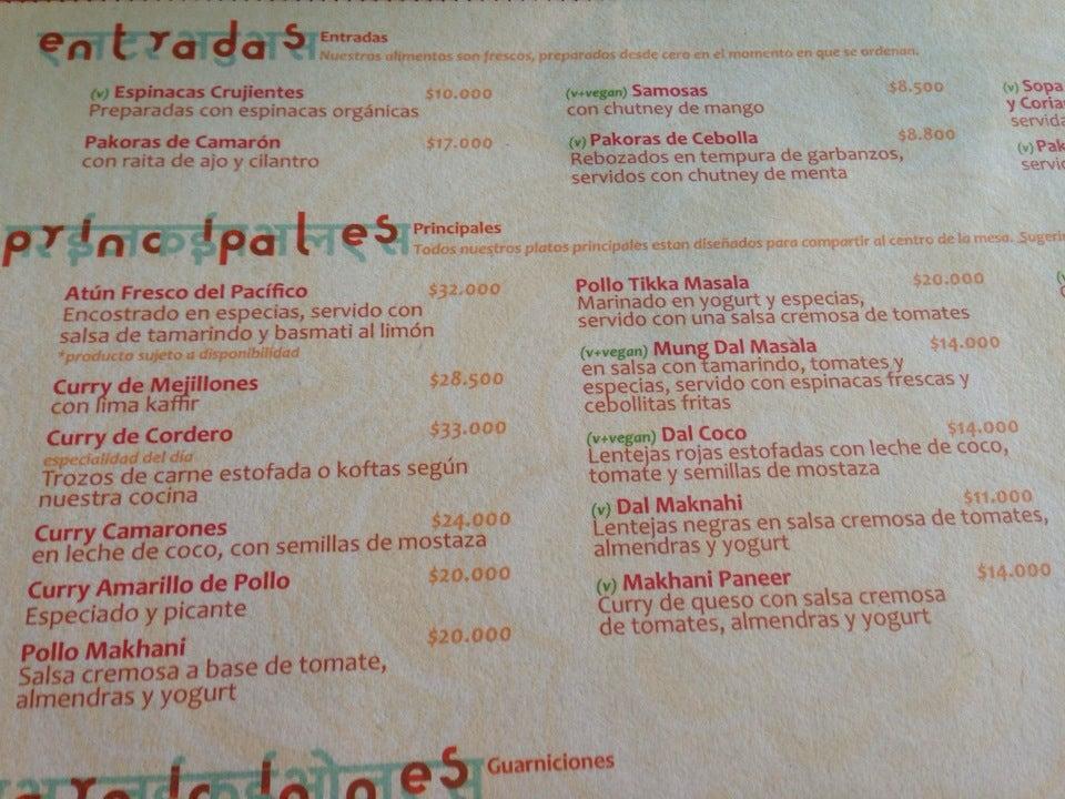 Menu at Naan restaurant, Medellín, Cra. 35 #7-75