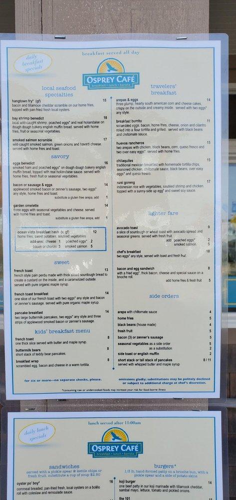 Menu at Osprey Café cafe, Seaside