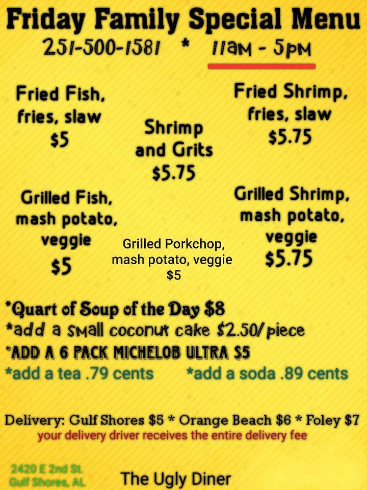 Menu at The ugly Diner restaurant, Gulf Shores
