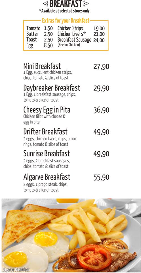 Menu at Barcelos Setsing Mall, Bloemfontein