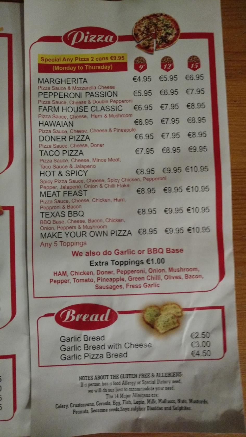 Menu at Big Bites restaurant, Celbridge