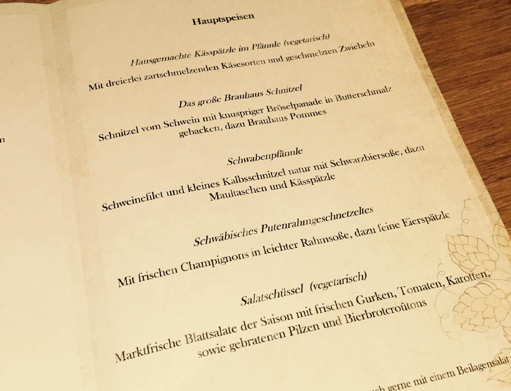 Menu at Carls Brauhaus pub & bar, Stuttgart