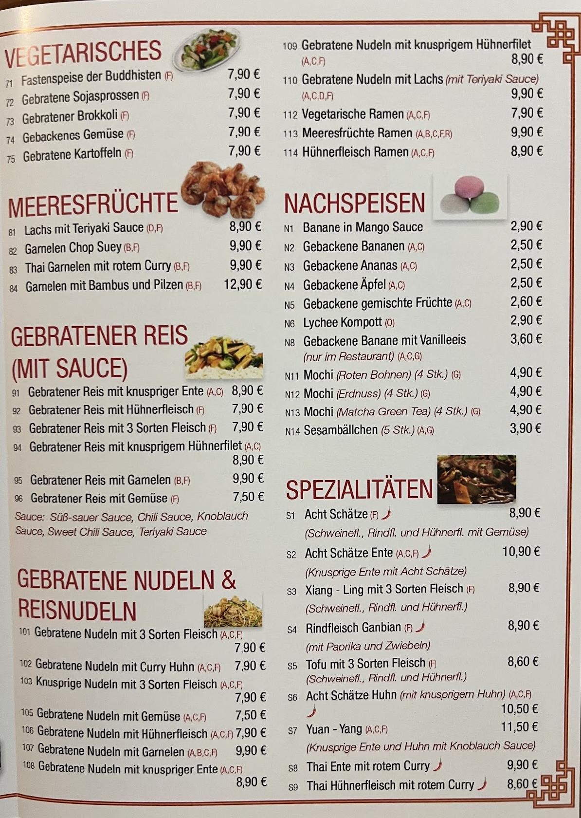 Speisekarte von China-Restaurant Ye's Wok, Langenlois