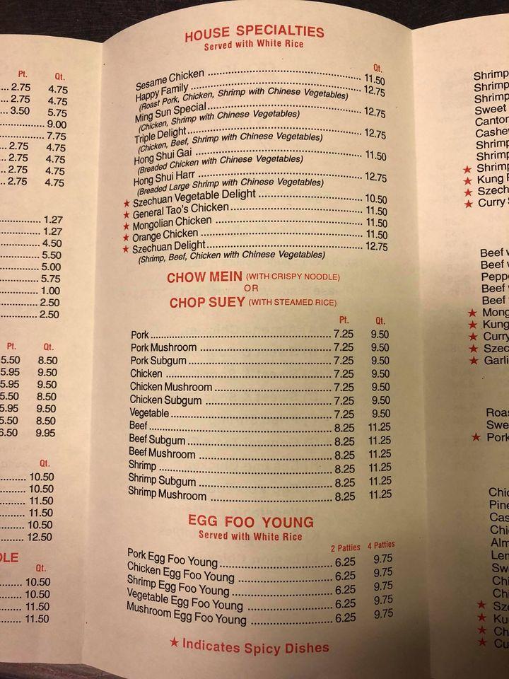 Menu at Ming Sun Restaurant, Melvindale