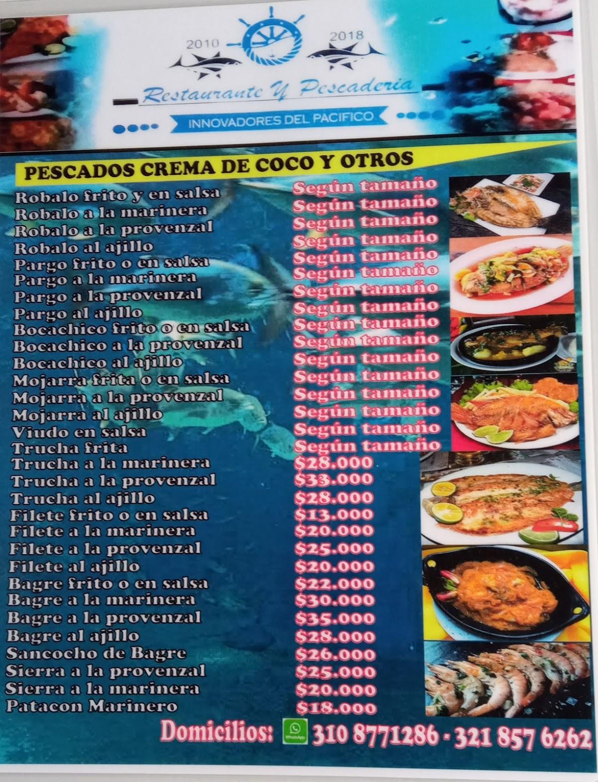 Menu at Pescaderia Innovadores Del Pacifico restaurant, Bogotá