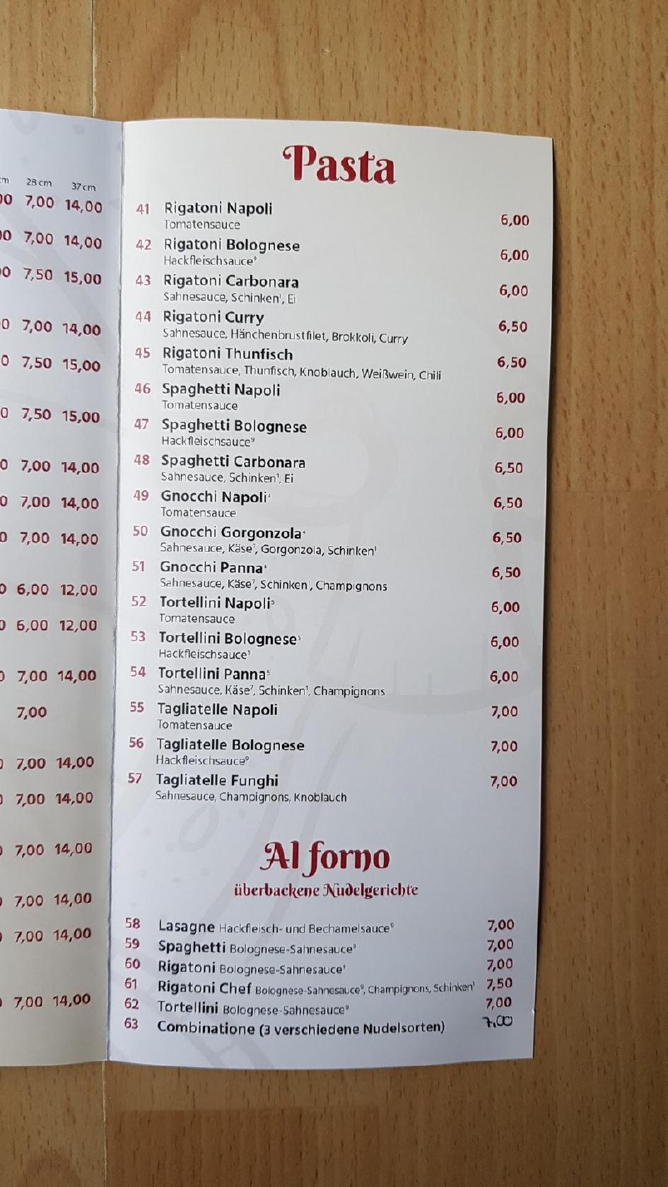Menu at Pizzeria Casa Mia, Dahlheim