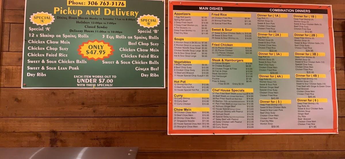 Menu at Princess Cafe, Prince Albert