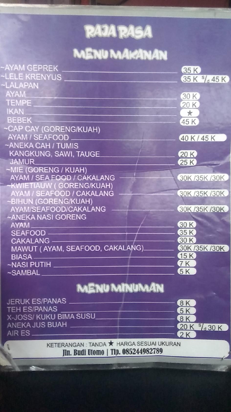 Menu at RM. RAJA RASA restaurant, Timika