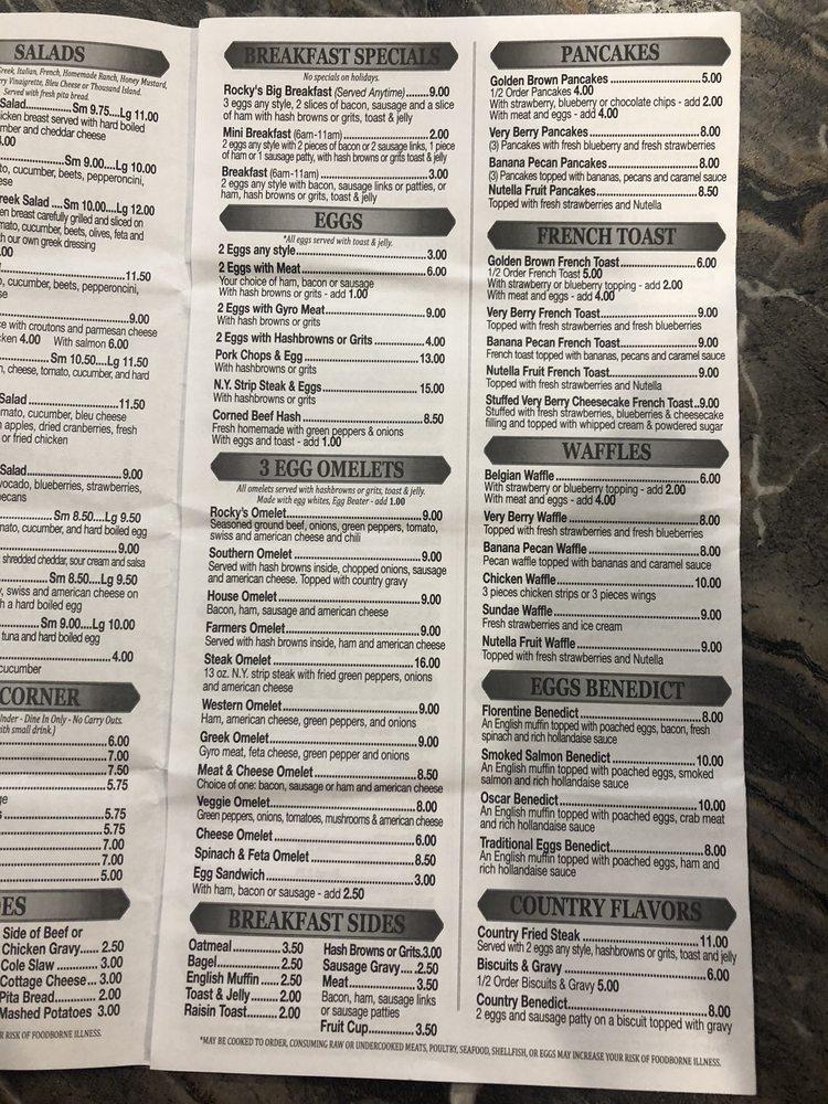 Menu at Rocky's Family Dining restaurant, Westland