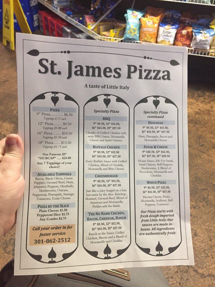 Menu at St James Deli and Spirits pizzeria, Lexington Park