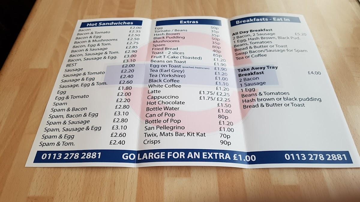 Menu at Station Diner cafe, Leeds