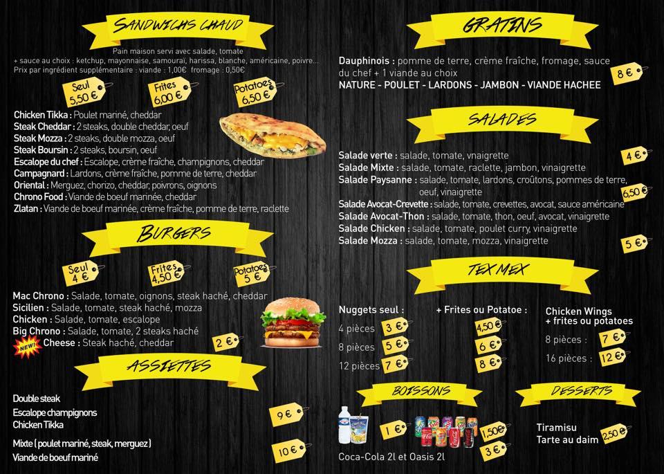Menu at Chrono Food fast food, Saint-Dizier