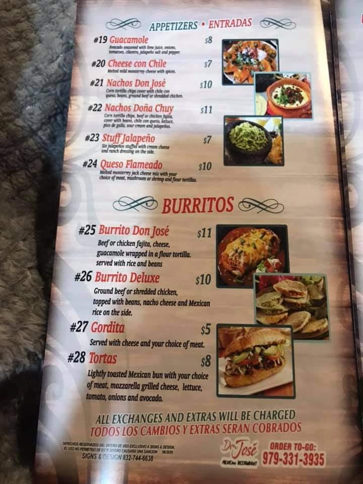 Menu at Don Jose Mexican Restaurant, Angleton
