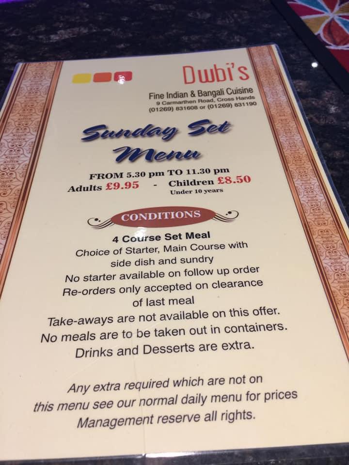 Menu at Dwbis fast food, Cross Hands
