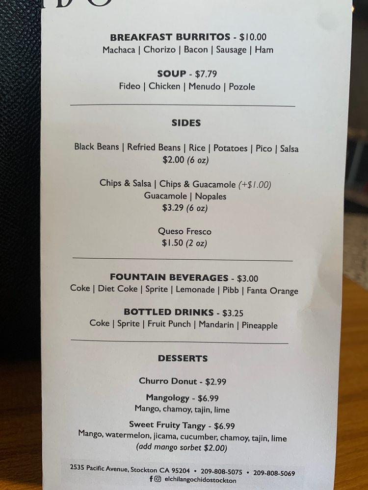 Menu at El Chilango Chido restaurant, Stockton