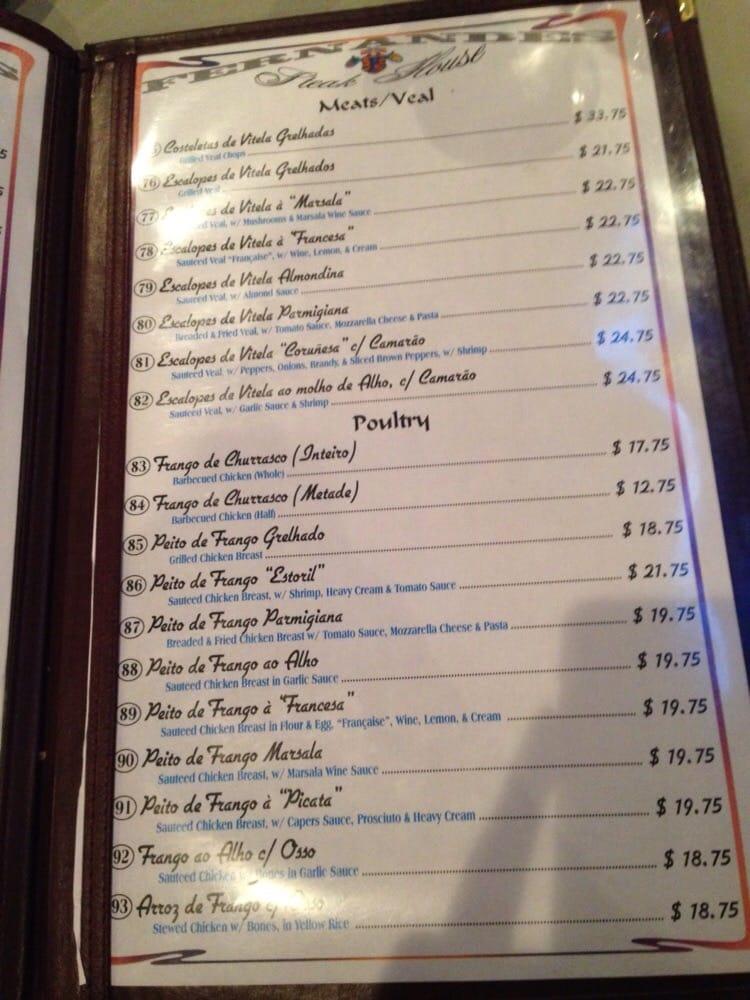 Menu at Fernandes Steak House II steakhouse, Newark