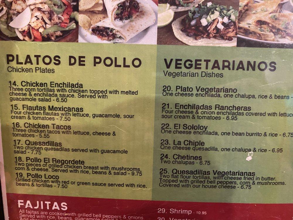 Menu at Guadalajara Jalisco restaurant, Pell City