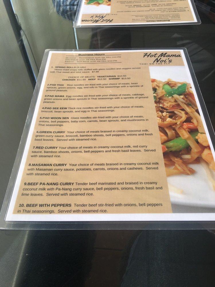 Menu at Hot Mama Noi's Thai On The Fly restaurant, Pickering