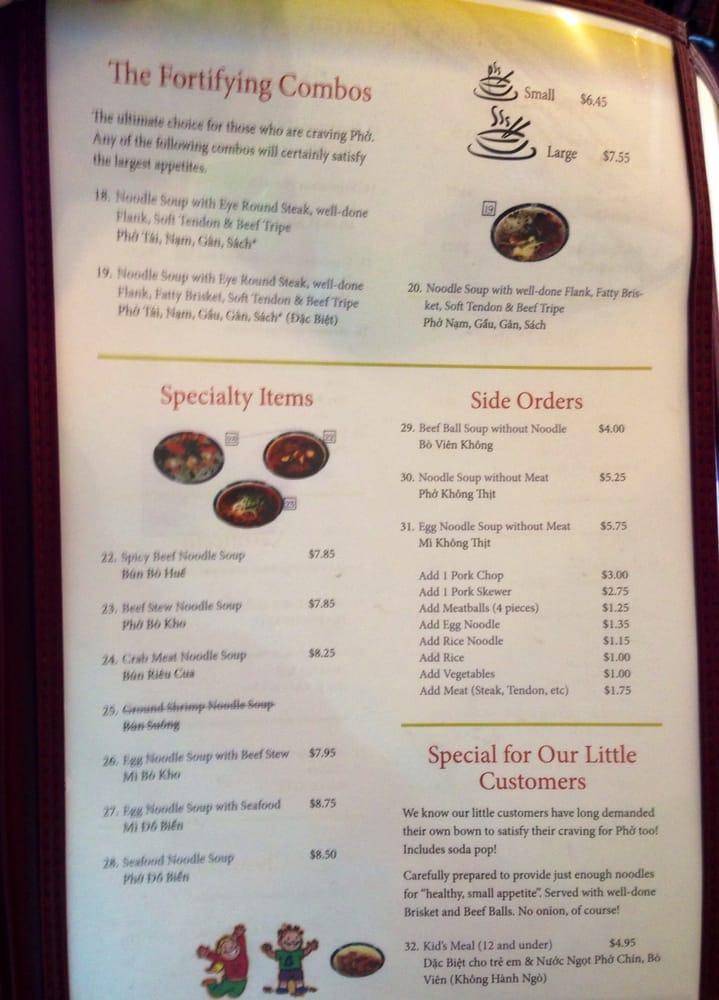 Menu at Phở 84 restaurant, Lynnwood, 196th St SW