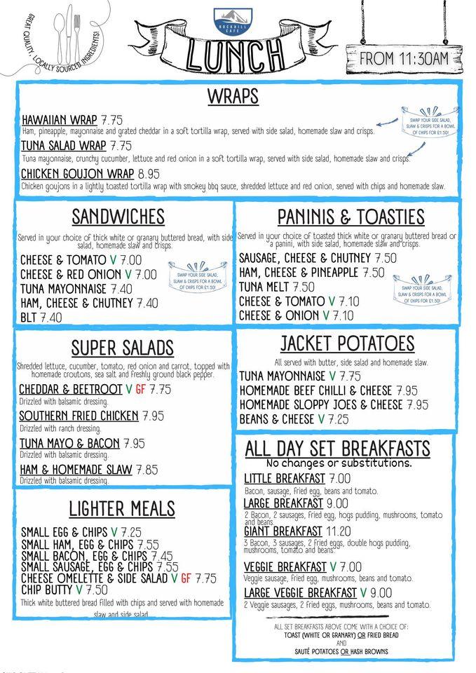 Menu at Rockhill Cafe, Saint Austell