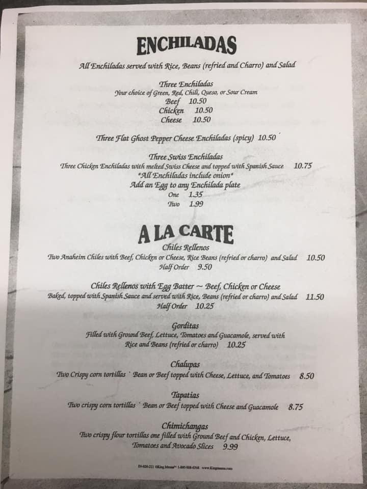 Menu at Tampico Spanish Inn restaurant, Midland