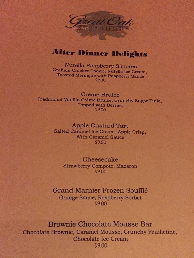 Menu at The Great Oak Steakhouse, Temecula, Pechanga Pkwy