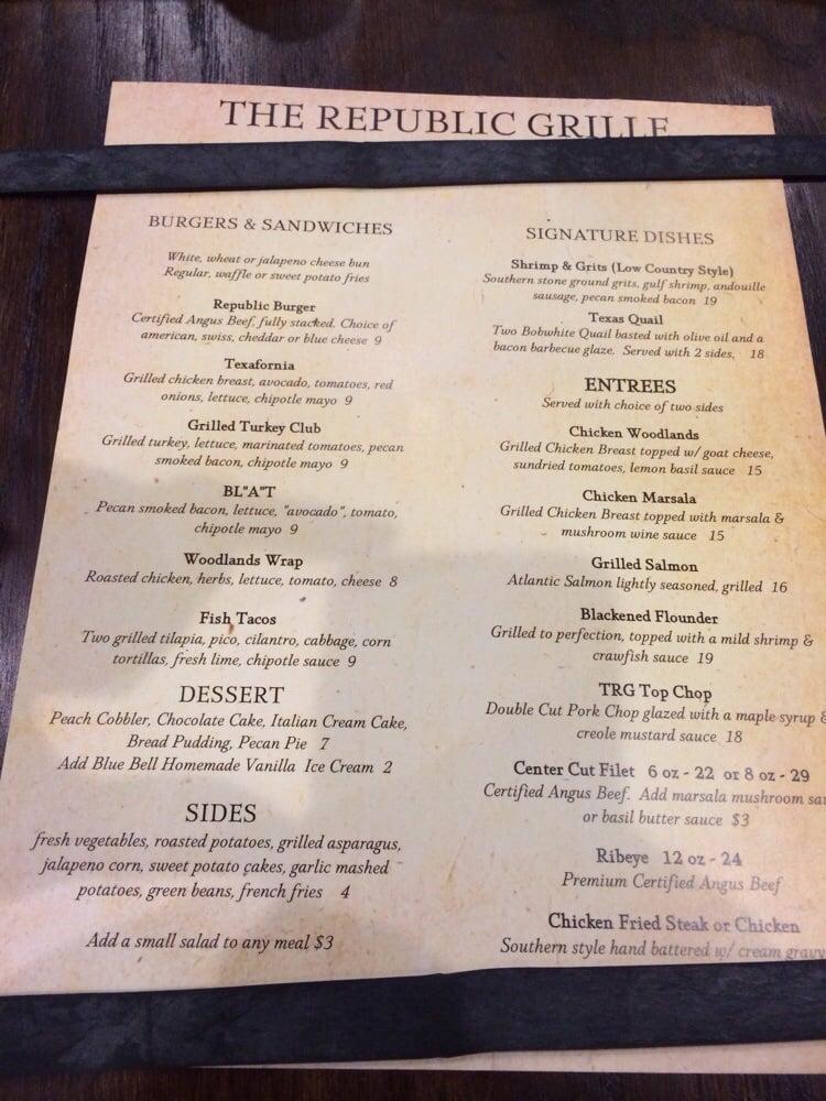 Menu at The Republic Grille - The Woodlands, The Woodlands, W Panther ...