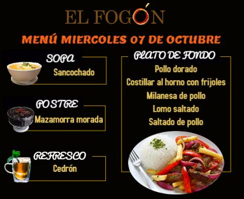 Menu at El Fogón restaurant, Huaraz