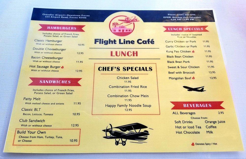 Menu at Flight Line Café cafe, Fresno