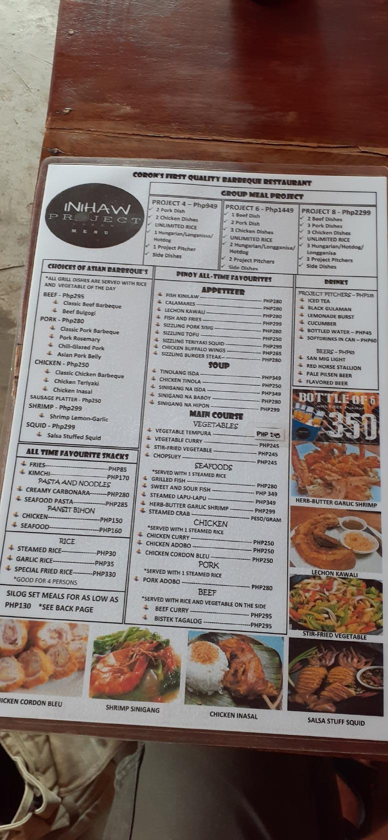 Menu at Inihaw Project restaurant, Coron