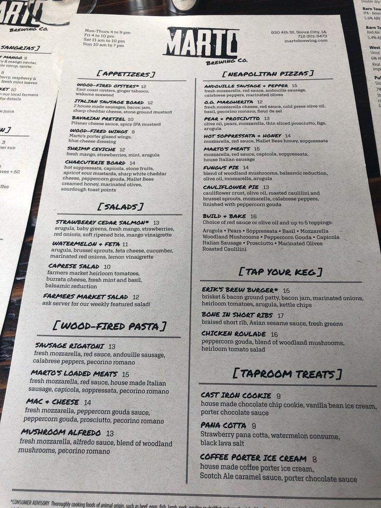 Menu at Marto Brewing Co pub & bar, Sioux City