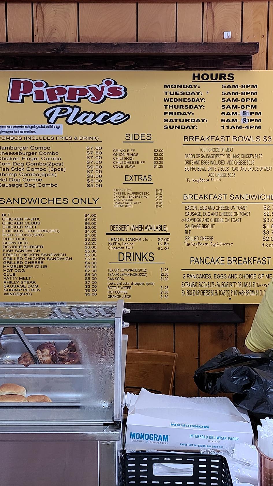 Menu at Pippys fast food, Sardis