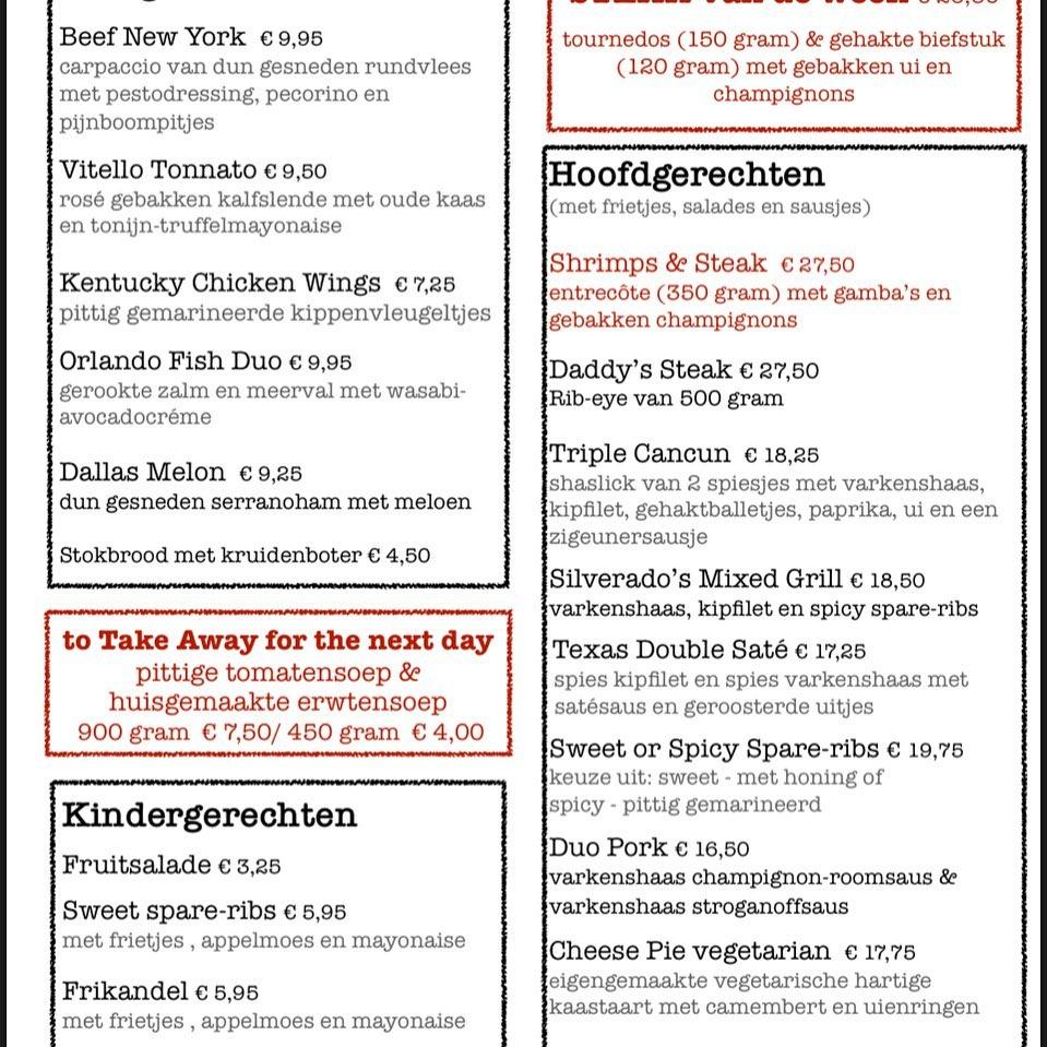 Menu at Silverado American Steakhouse & Saloon, Wanneperveen